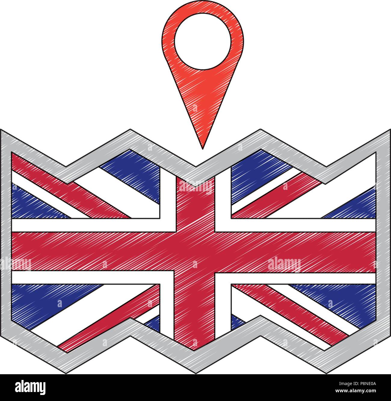 paper map with flag of great britain and pin location icon vector ...