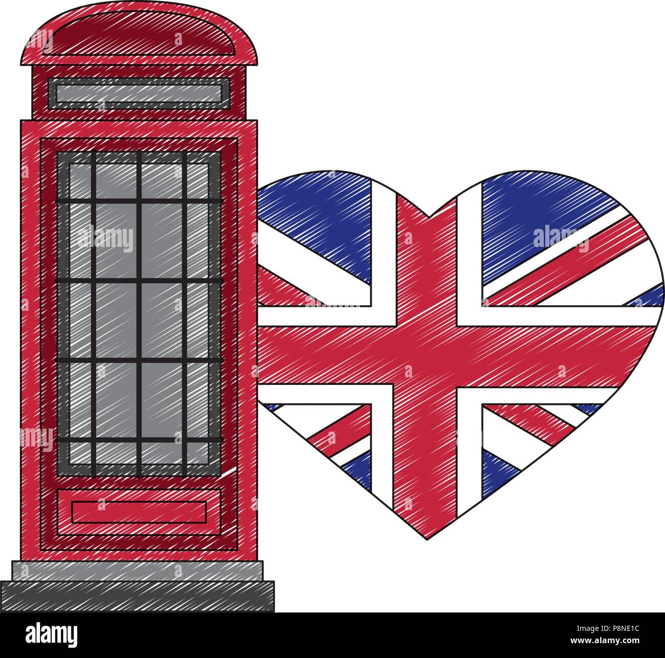classic british telephone booth with flag great britain in shape heart ...