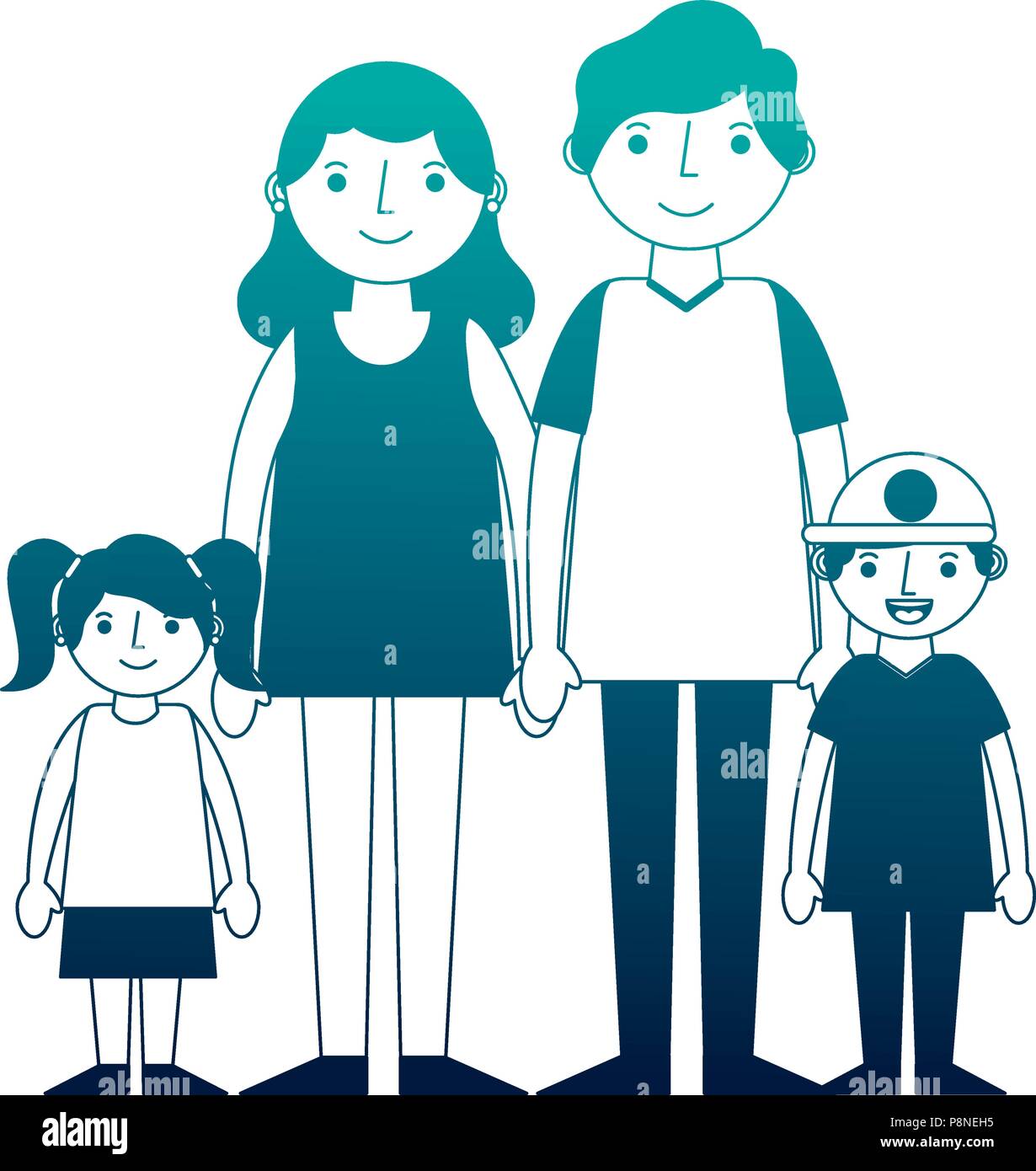 happy family parents with her son and daugther vector illustration neon ...