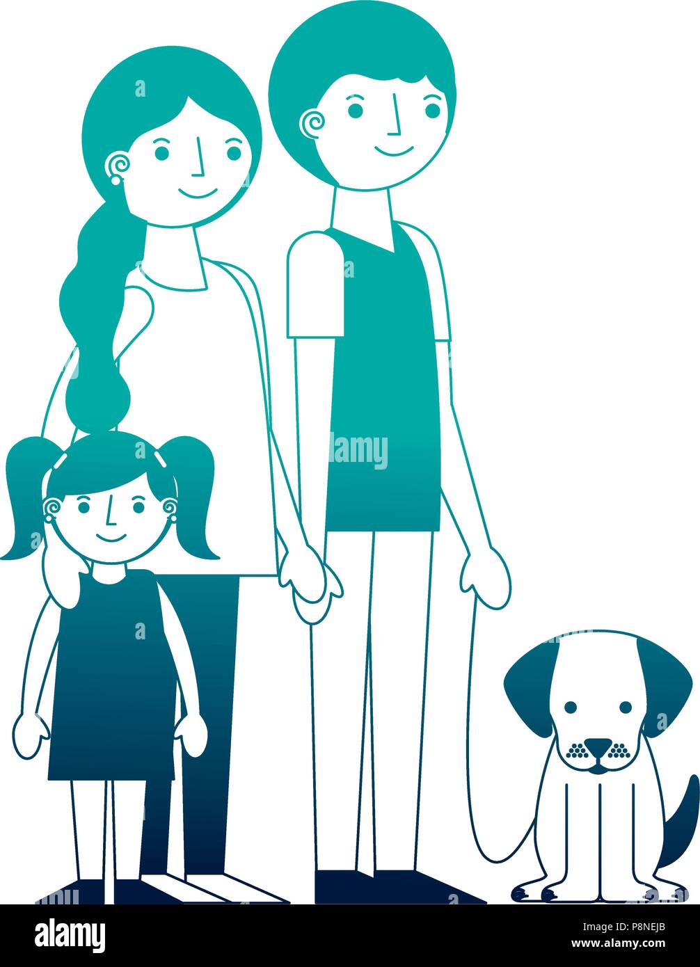 family parents mom dad and daughter with dog pet vector illustration ...