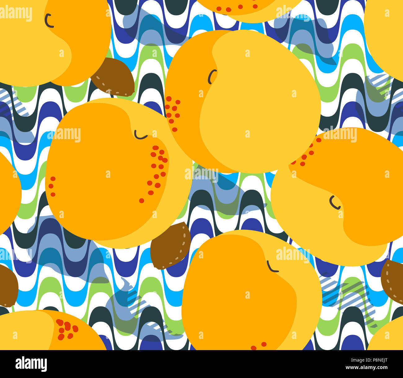 Apricot fruits seamless pattern. Fresh apricots, leaves and stones on ...
