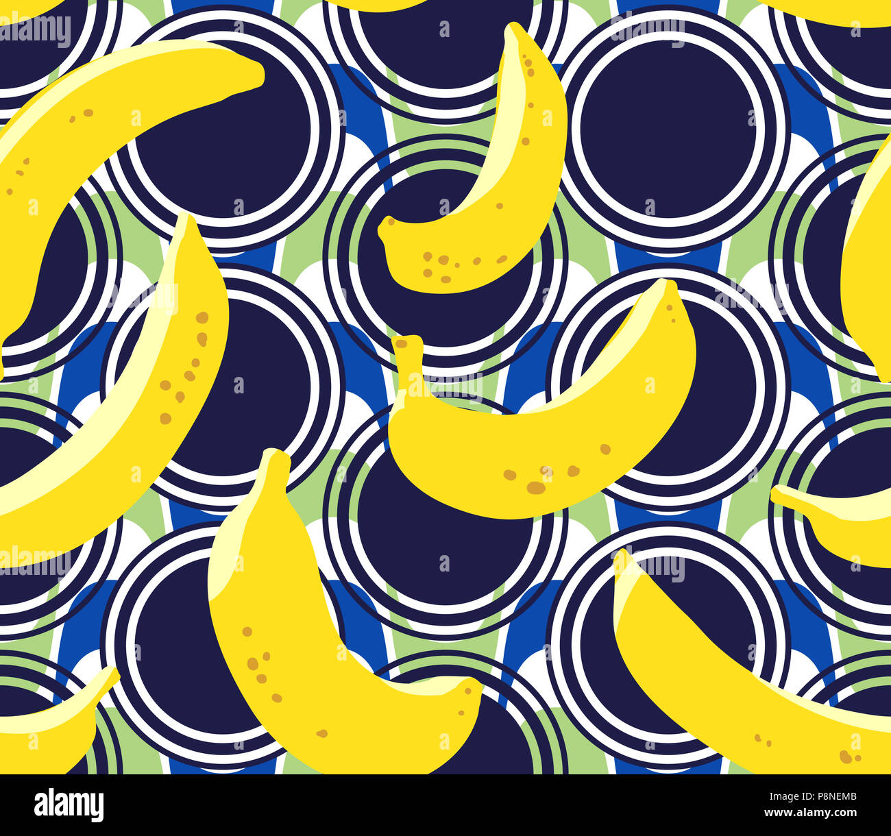 Banana seamless pattern. Yellow banana fruits on abstract geometric ...