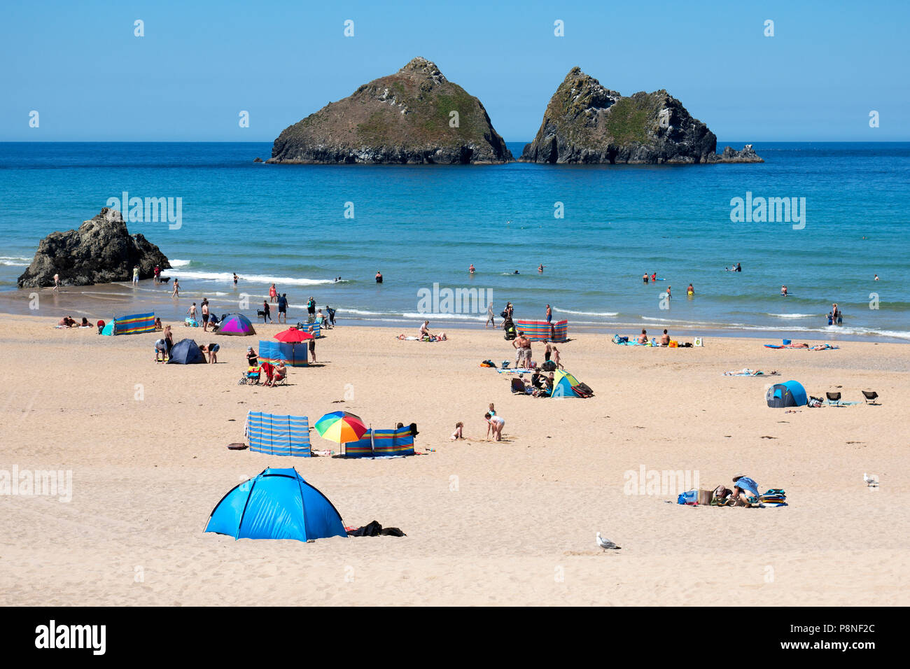 summer at holywell bay in cornwall, england, britain, uk Stock Photo ...