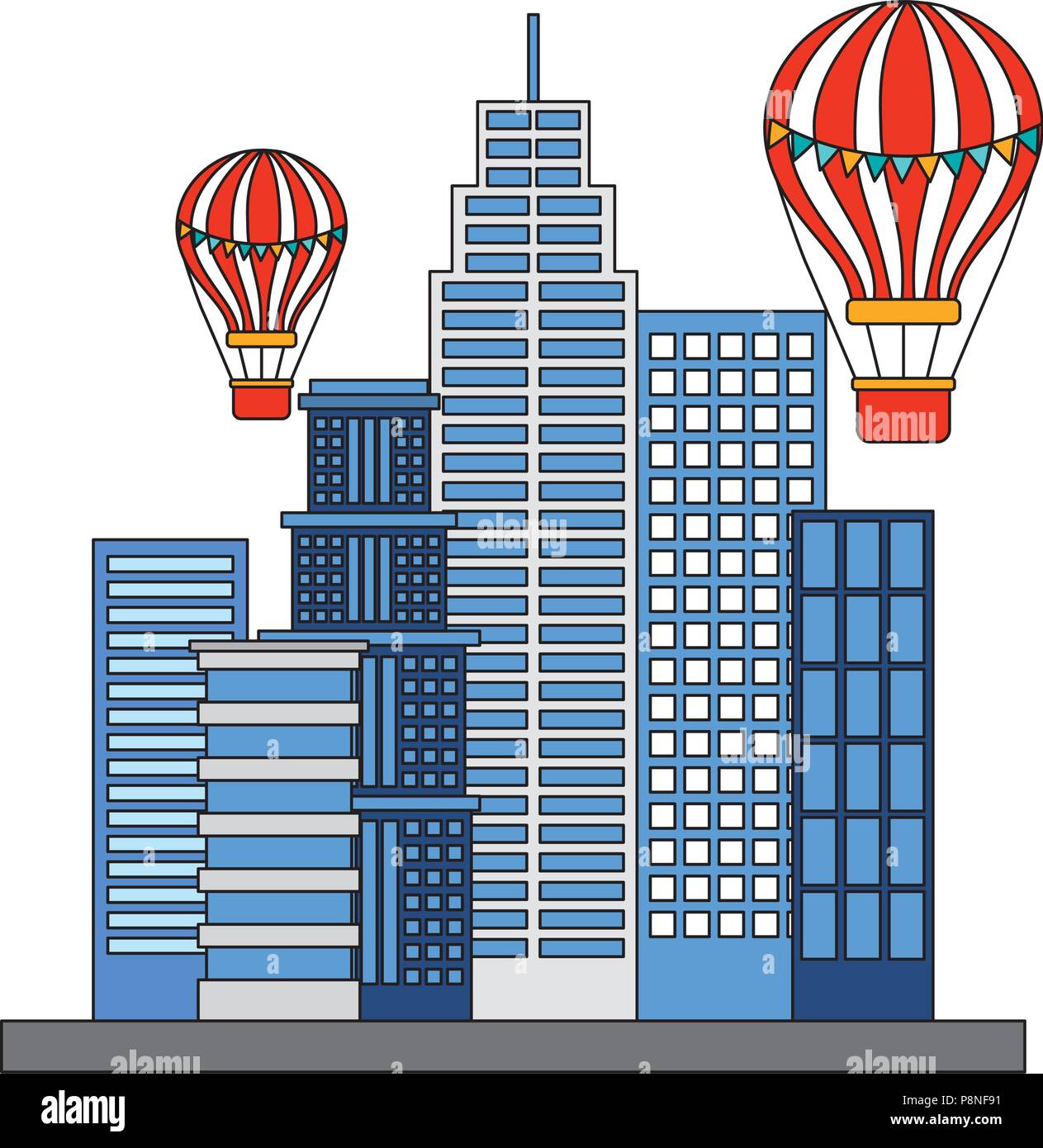 buildings structures with balloons air icon vector illustration design ...