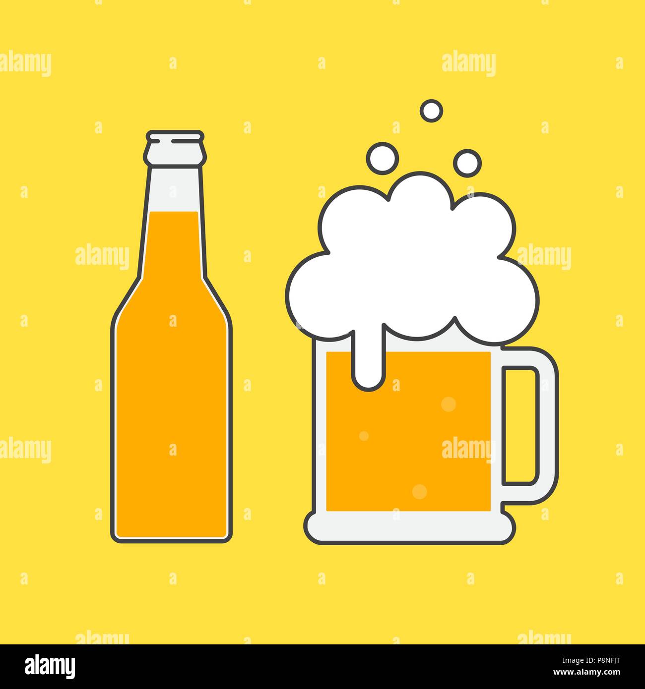 Beer bottle and mug of beer. Beer icon. Mock up glass beer. Symbol ...