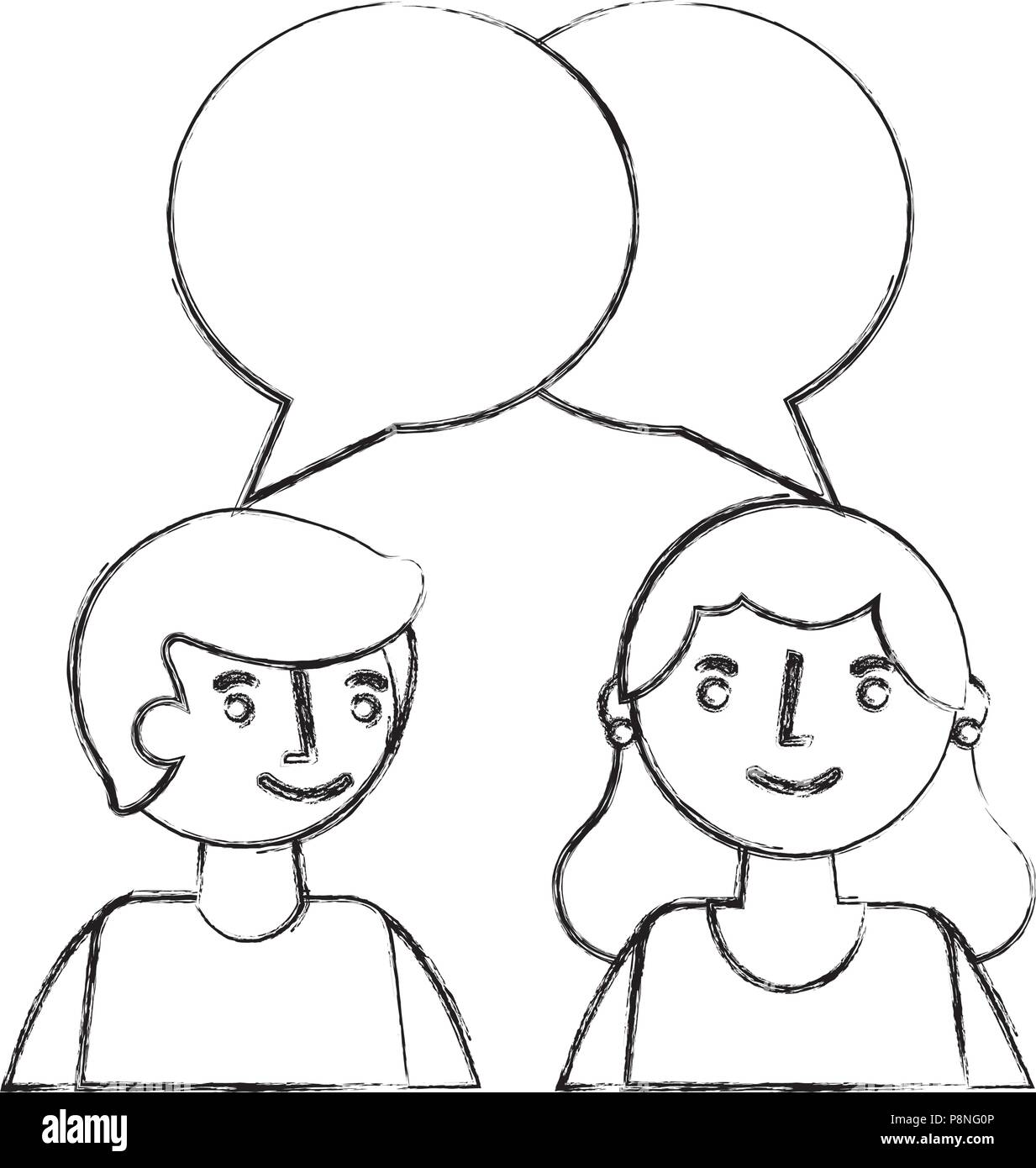 man and woman talking speech bubble portrait vector illustration sketch ...
