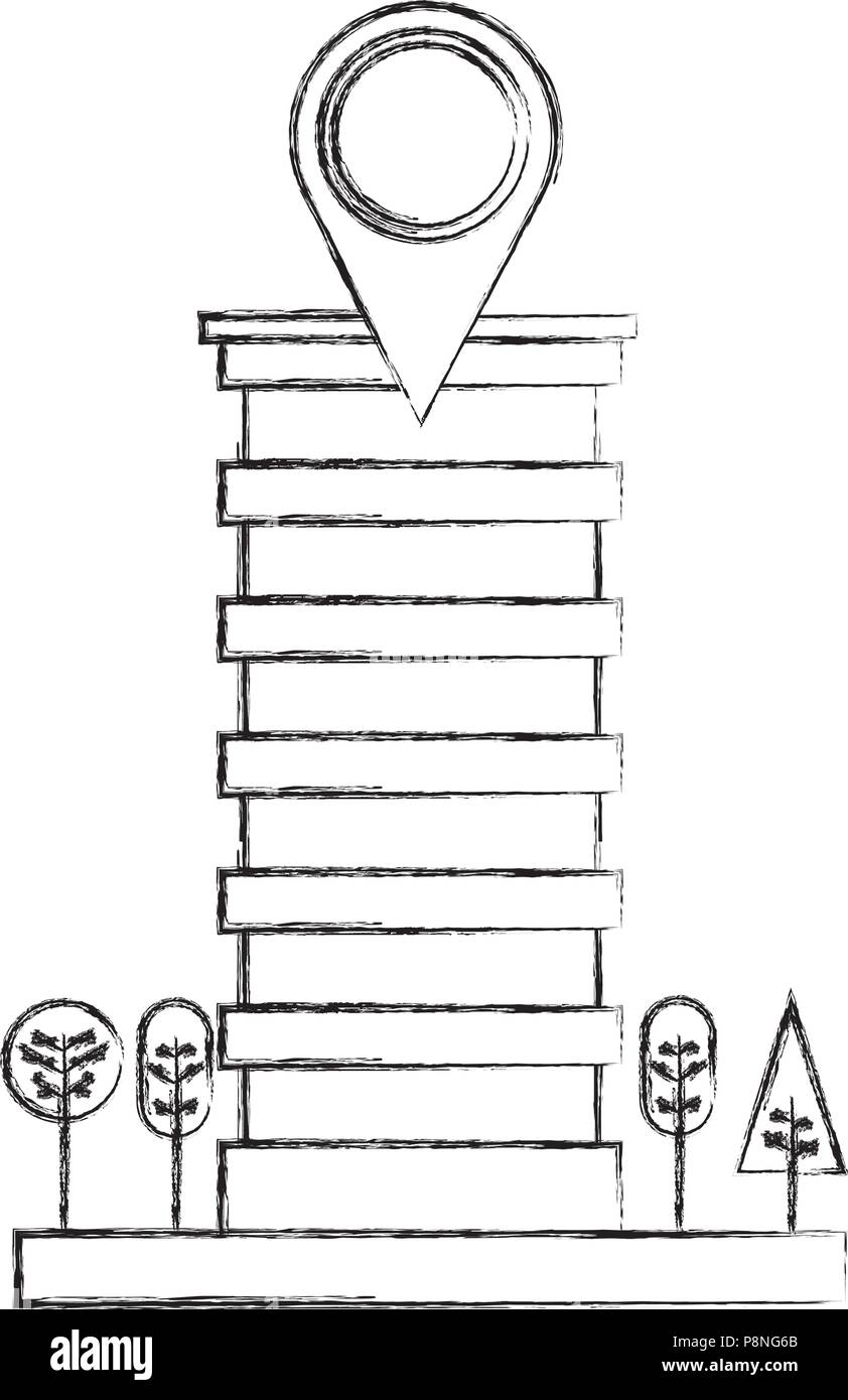 building architecture skyscraper tree gps navigation pointer vector ...