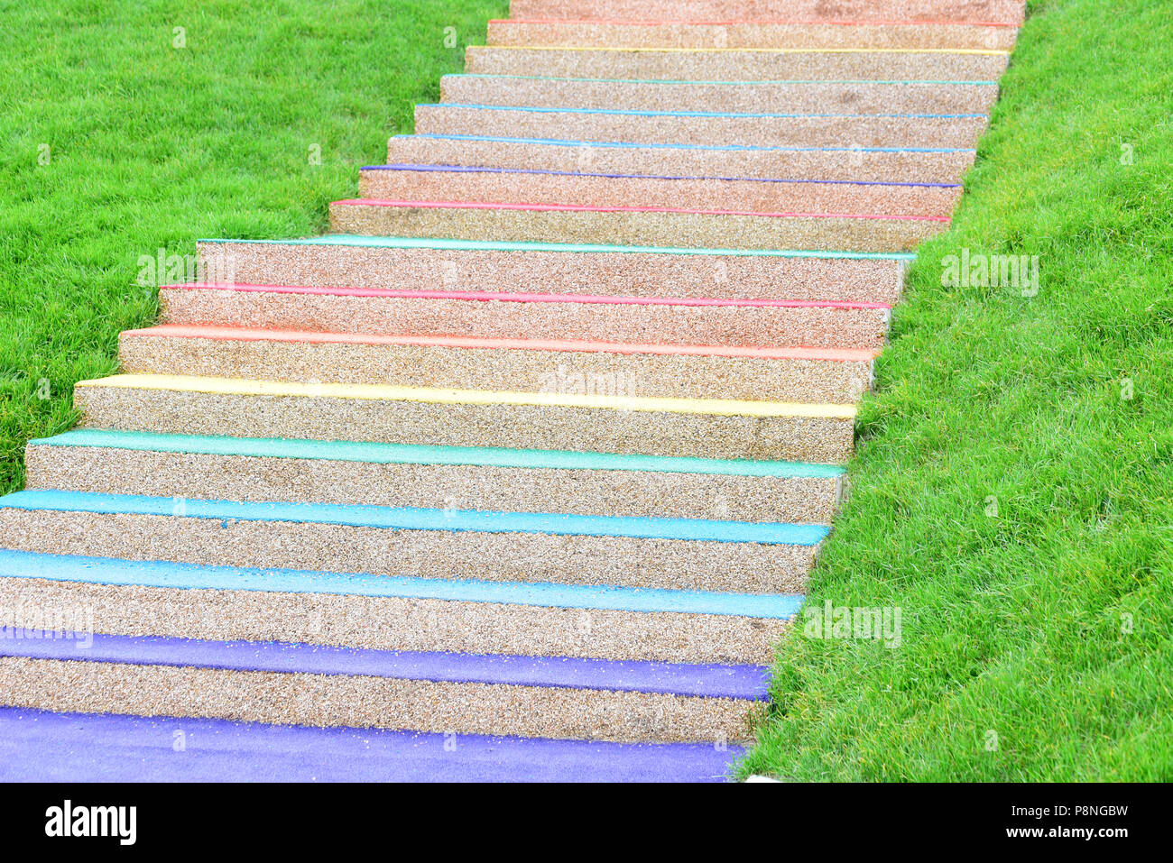 Stairs leading up. Leadership concept stairs to success. Green grass ...