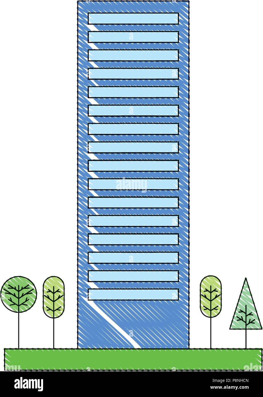 building architecture skyscraper tree natural vector illustration Stock ...