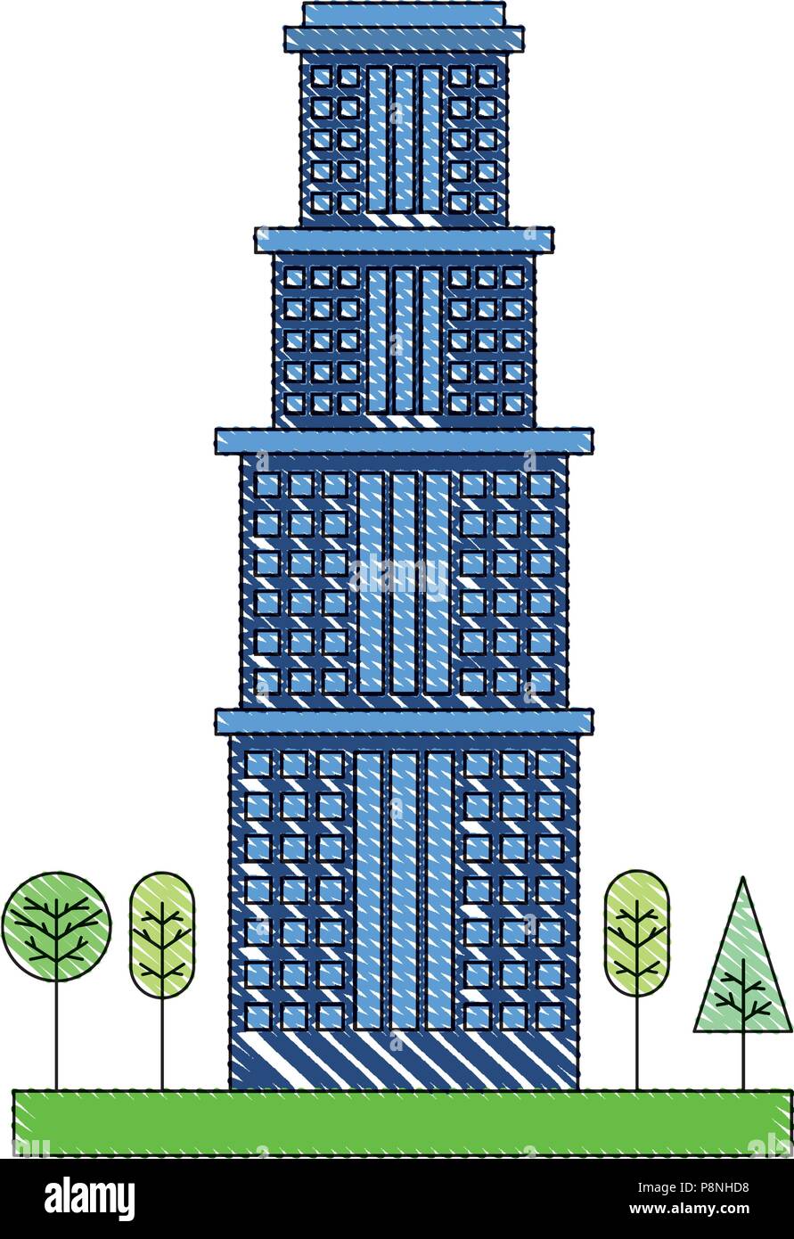 building architecture skyscraper tree natural vector illustration Stock ...
