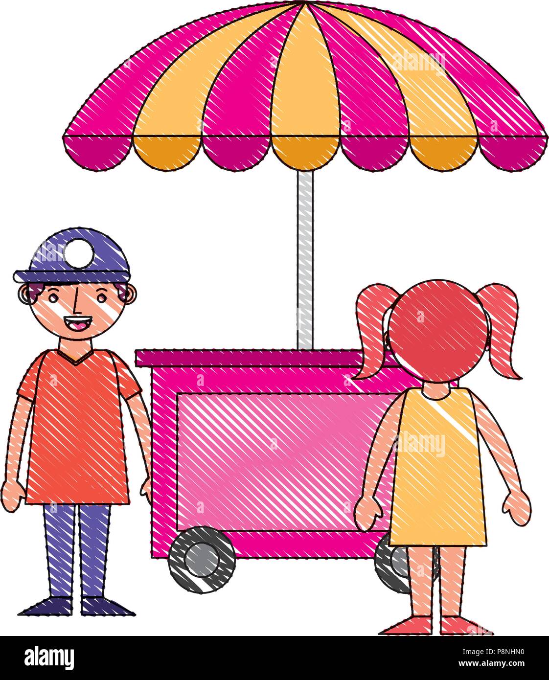 boy and girl shopping in the booth vector illustration Stock Vector ...