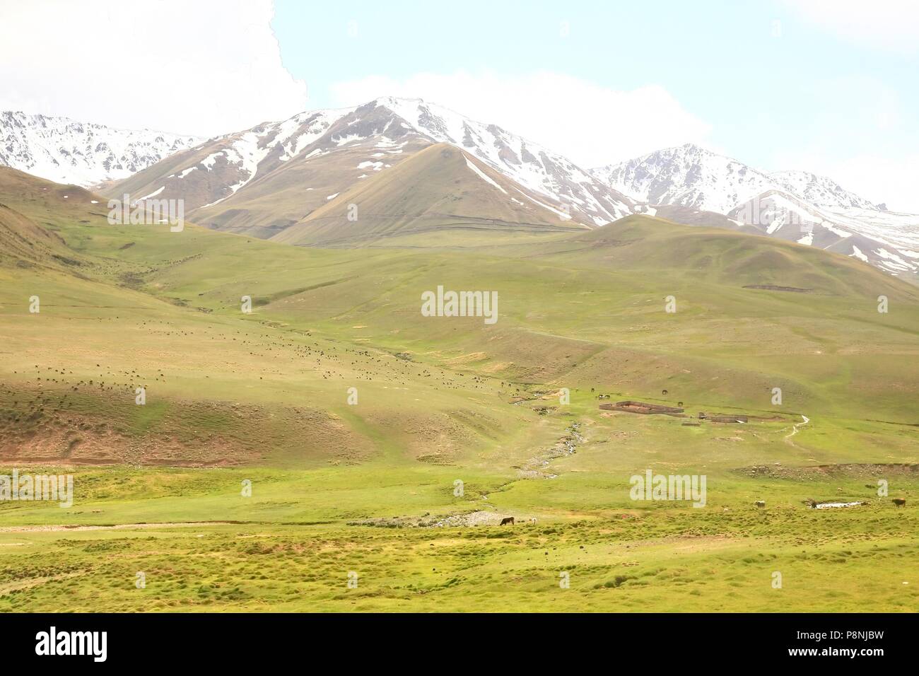 The route of beautiful scenic from Bishkek to Naryn city of Kyrgyzstan ...