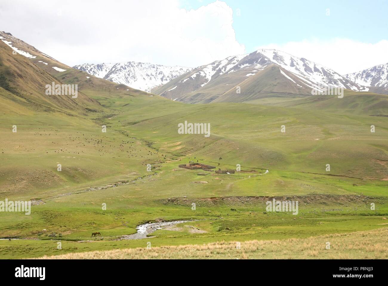 The route of beautiful scenic from Bishkek to Naryn city of Kyrgyzstan ...