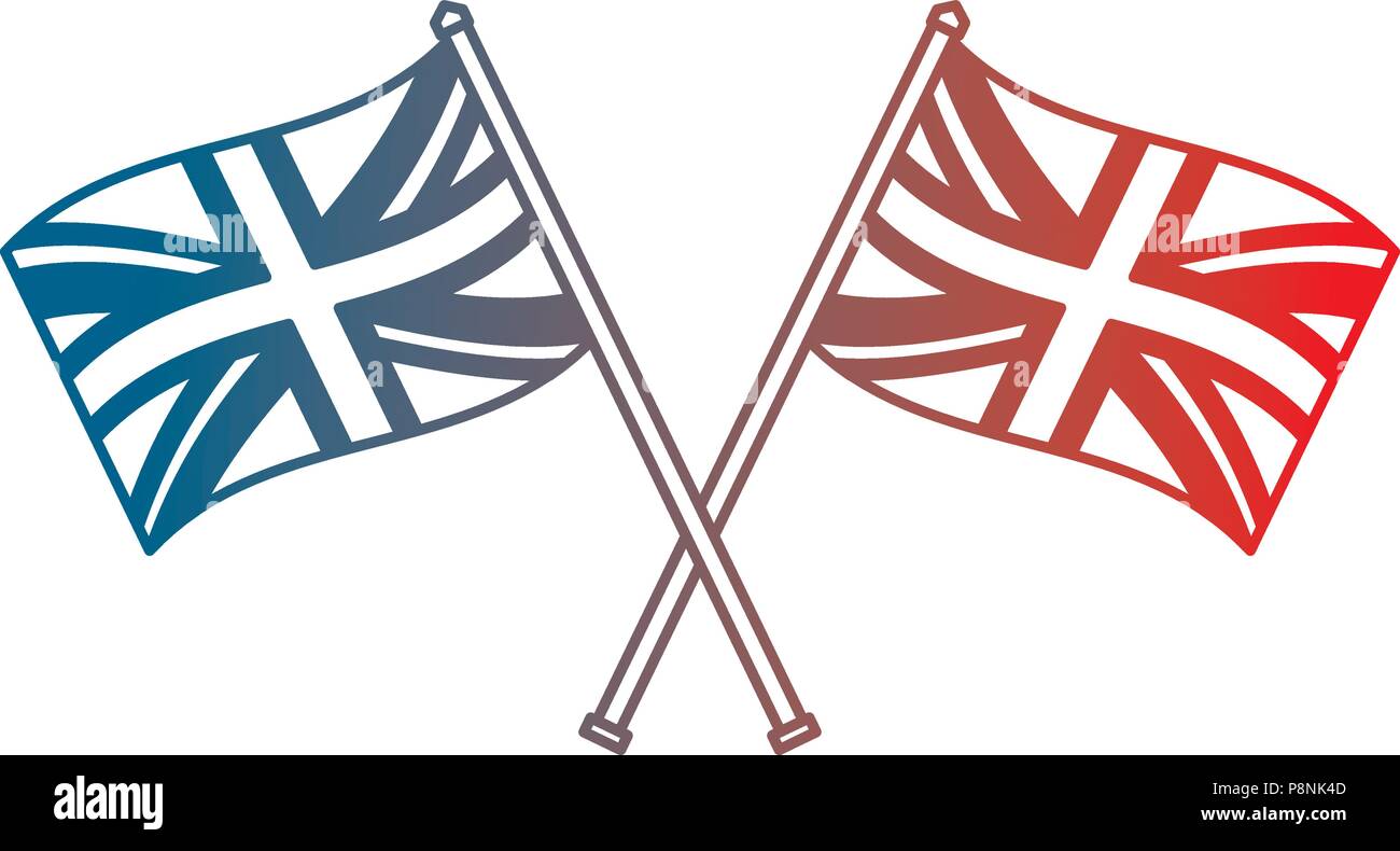 crossed united kingdom flags in poles vector illustration gradient ...