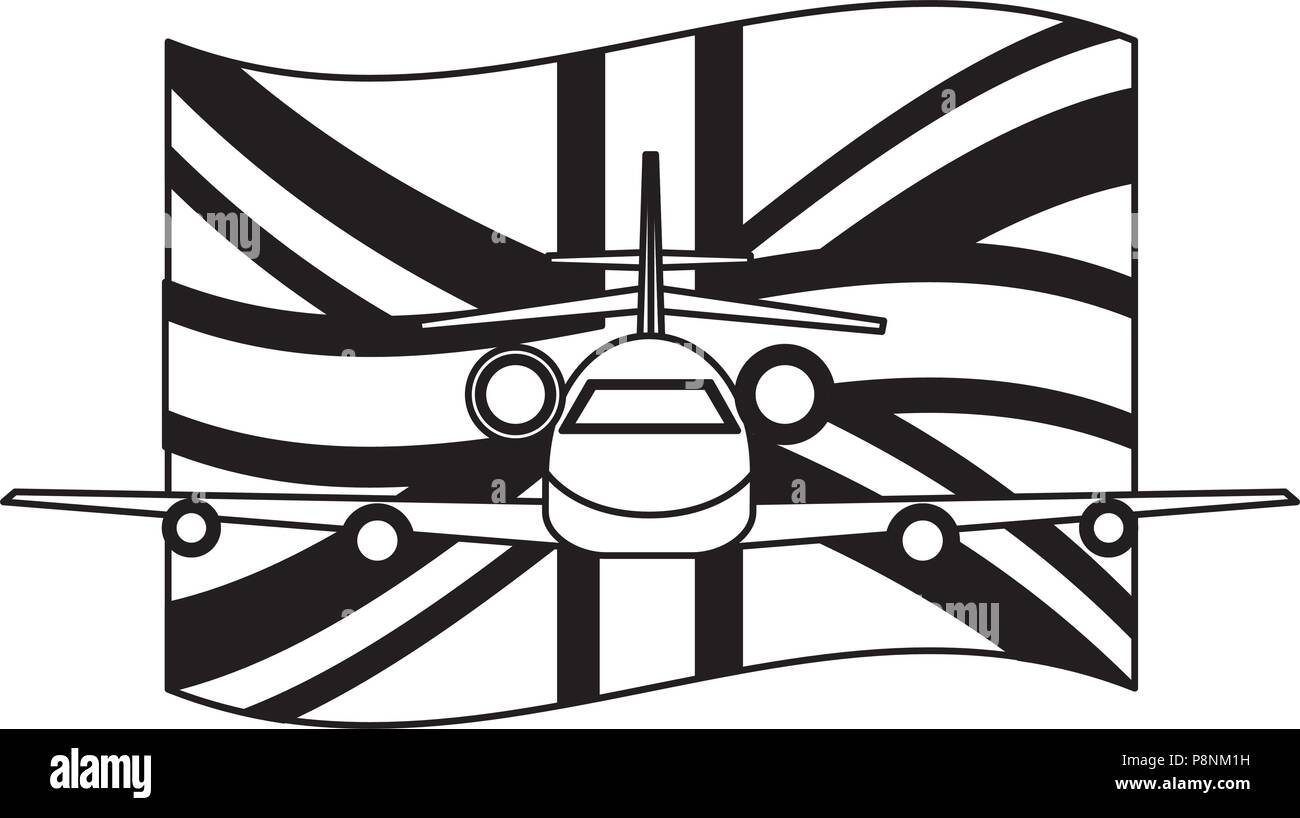 airplane with england flag front view vector illustration black and ...