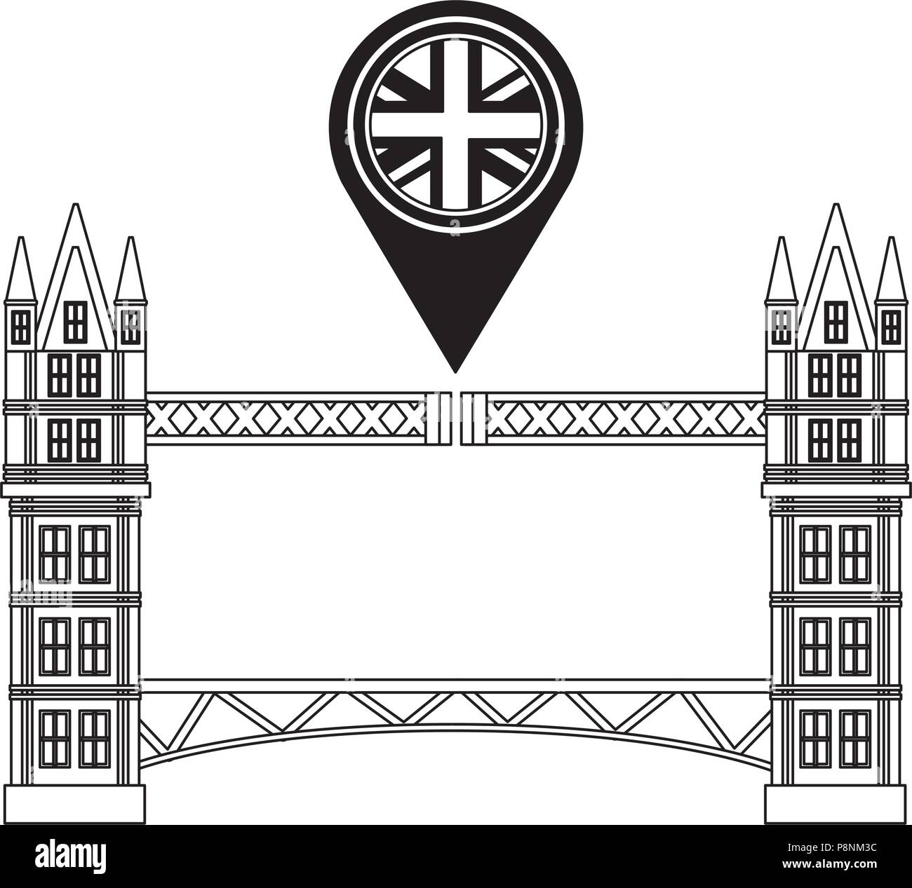 london bridge and united kingdom flag in pointer map vector ...