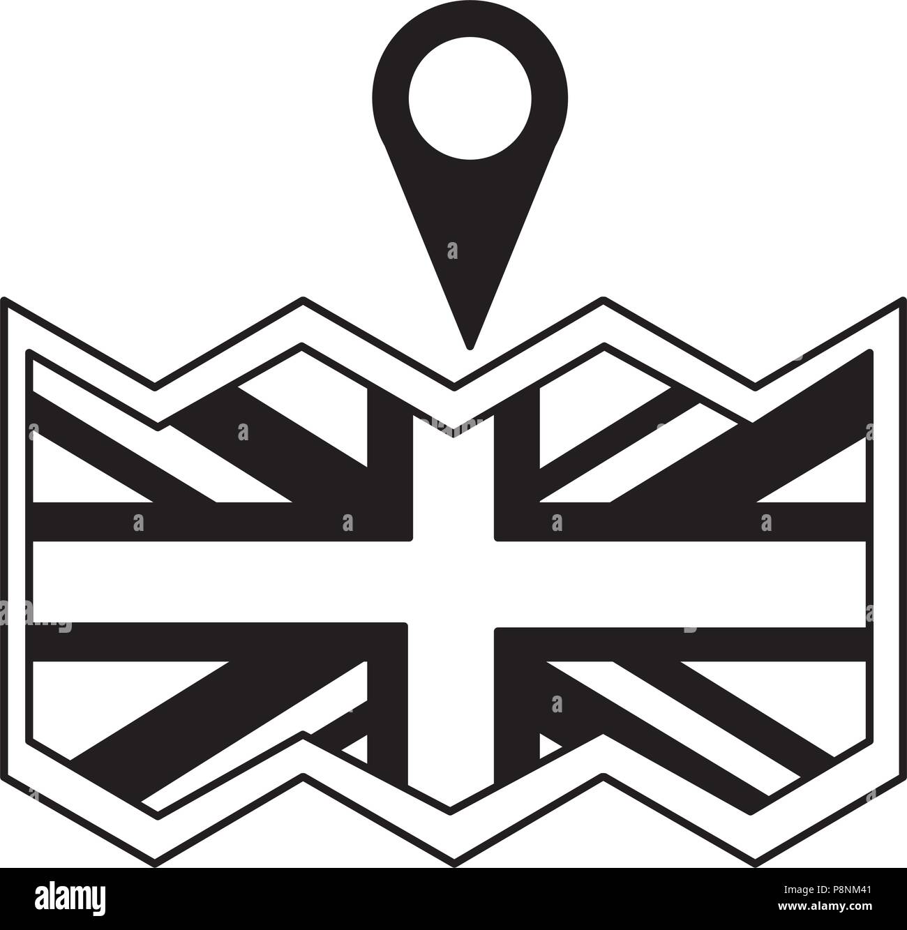 british flag in map location pin vector illustration black and white ...