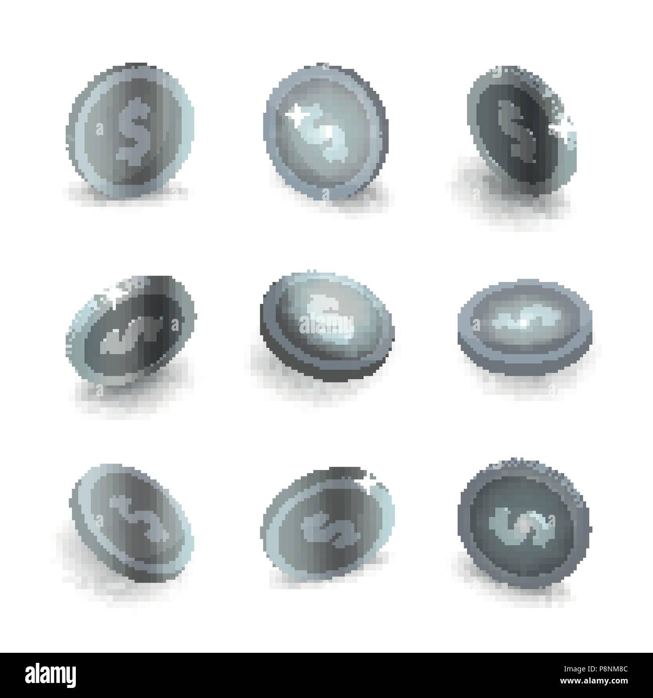 Stock vector illustration realistic set silver coins Isolated on white ...