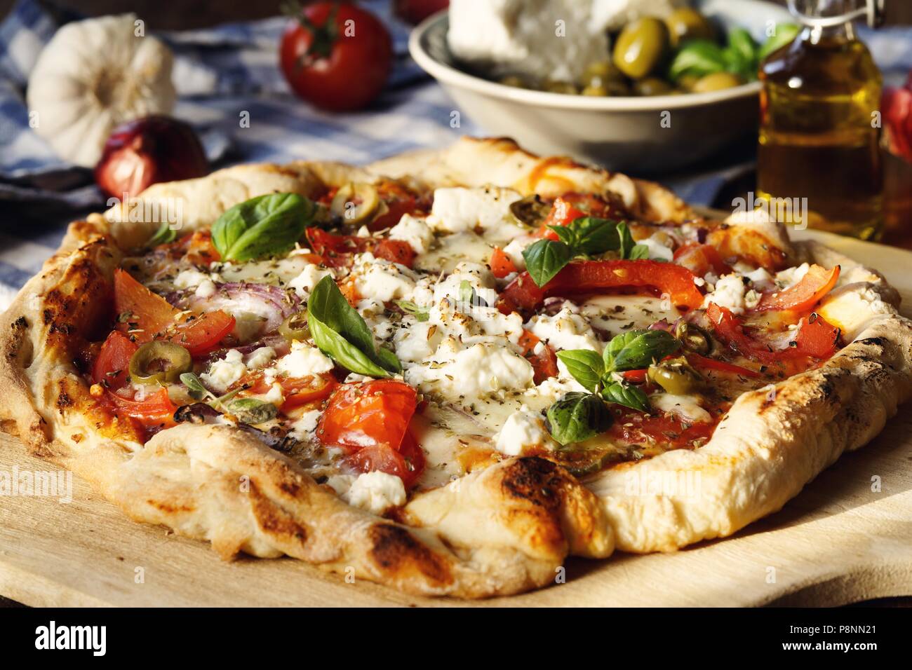 Homemade Pizza with Feta Cheese Stock Photo - Alamy