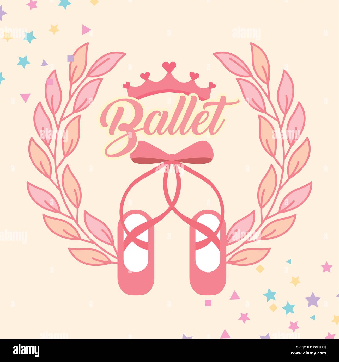 pink ballet pointe shoes emblem pink diadem stars vector illustration ...