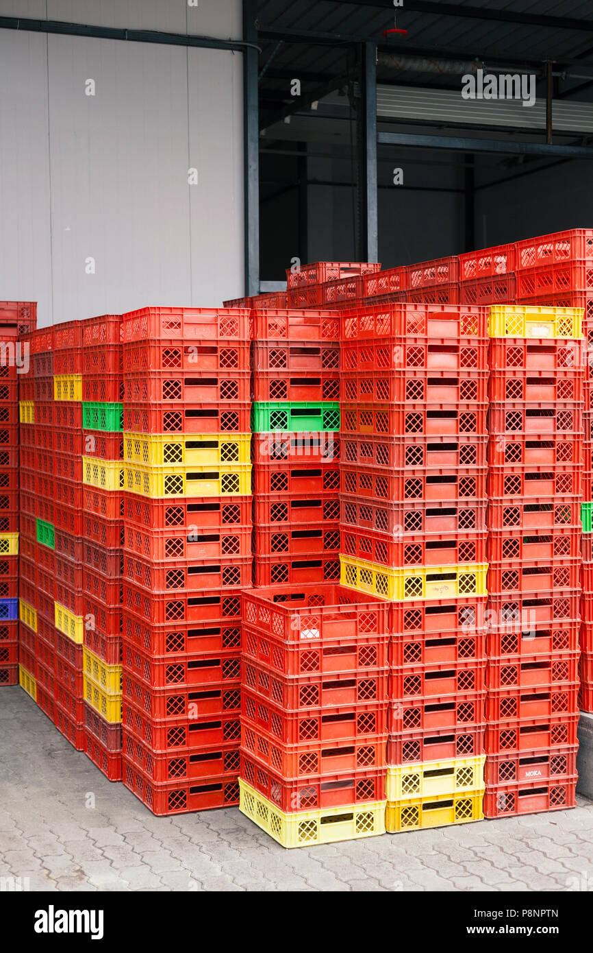 empty plastic crates, stacked in a pile Stock Photo - Alamy