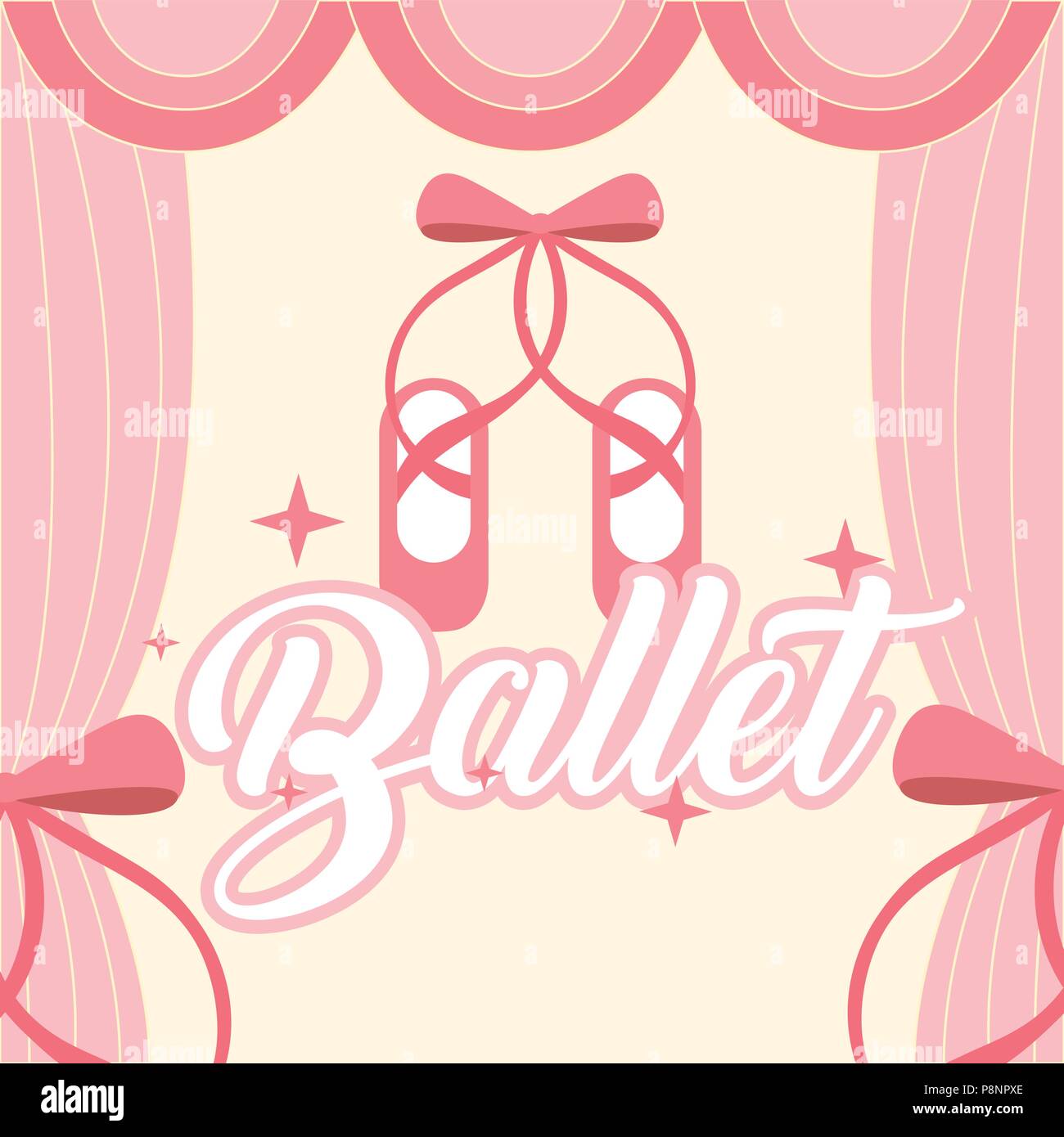 pink ballet pointe shoes frame curtain ballet vector illustration Stock ...