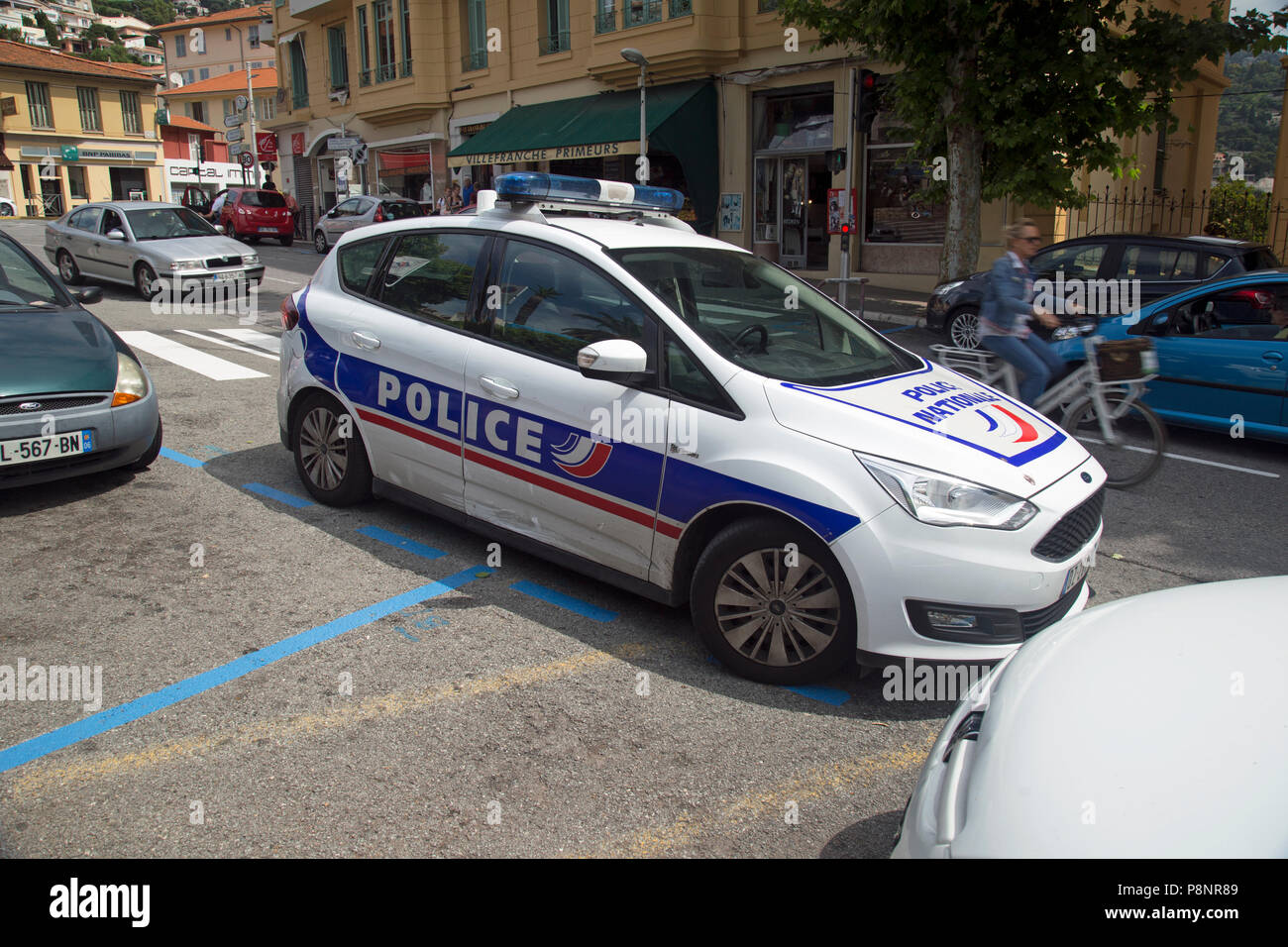 Villefranche Sur Mer, France, June 2018, A local Police car blocks the ...