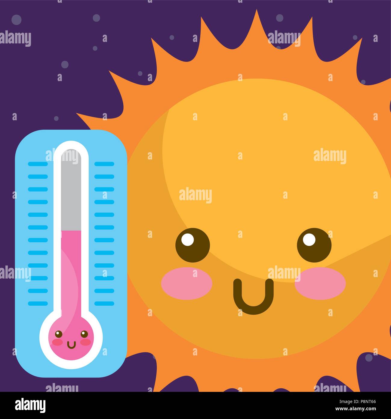 weather kawaii sun and thermometer hot vector illustration Stock Vector ...