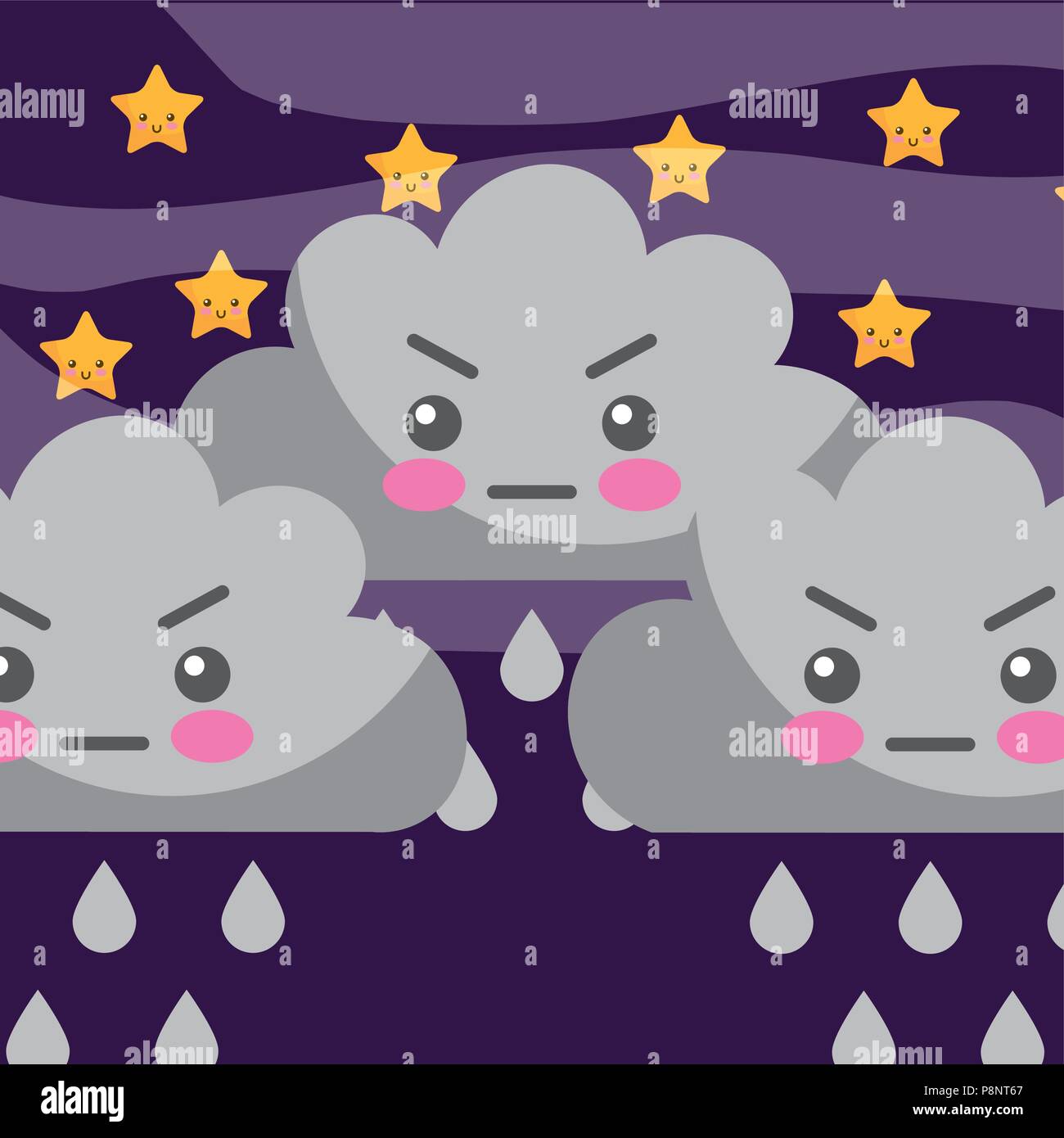 cartoon angry cloud dropping rain stars vector illustration Stock ...