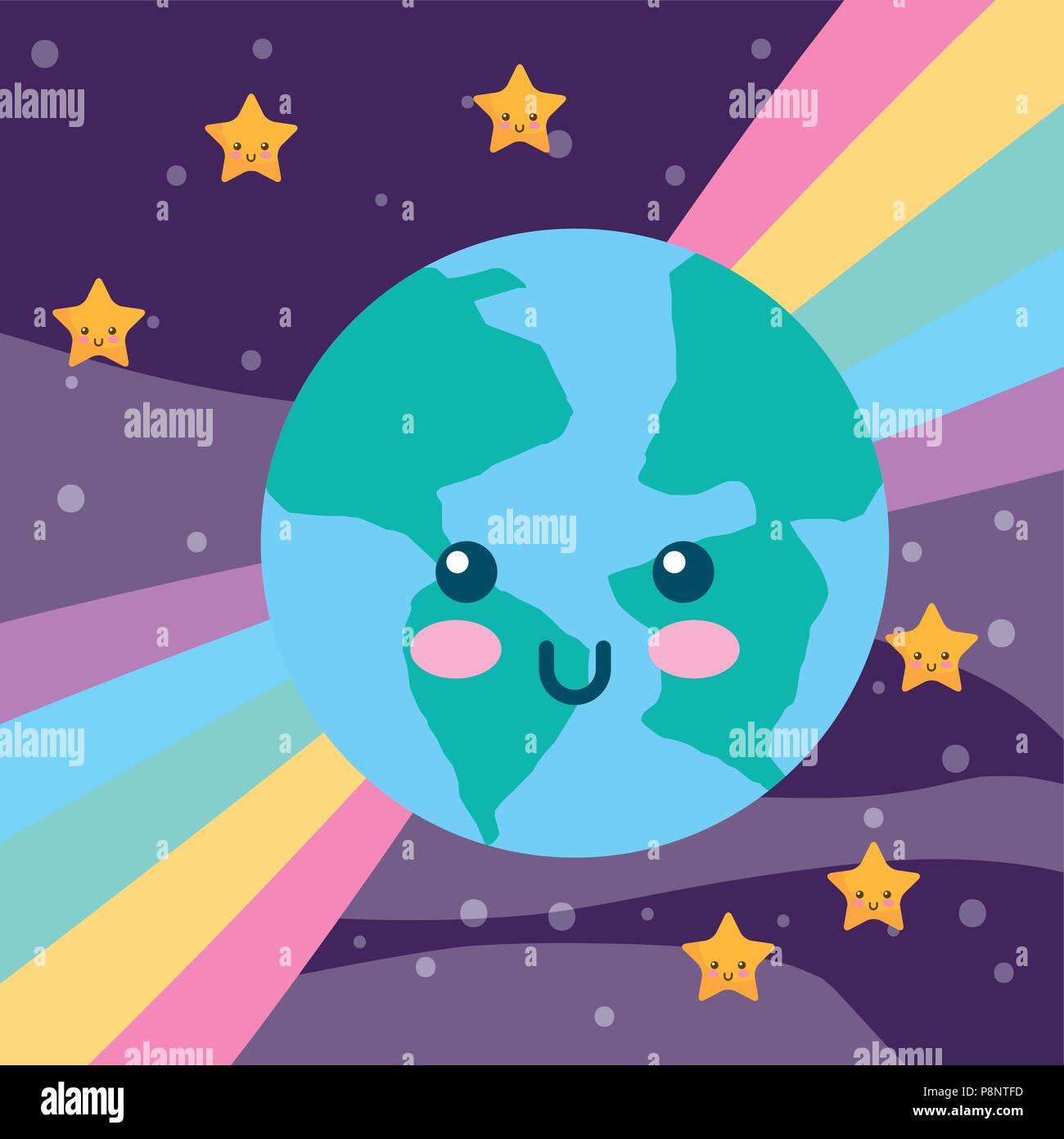 kawaii planet earth rainbow and stars vector illustration Stock Vector ...
