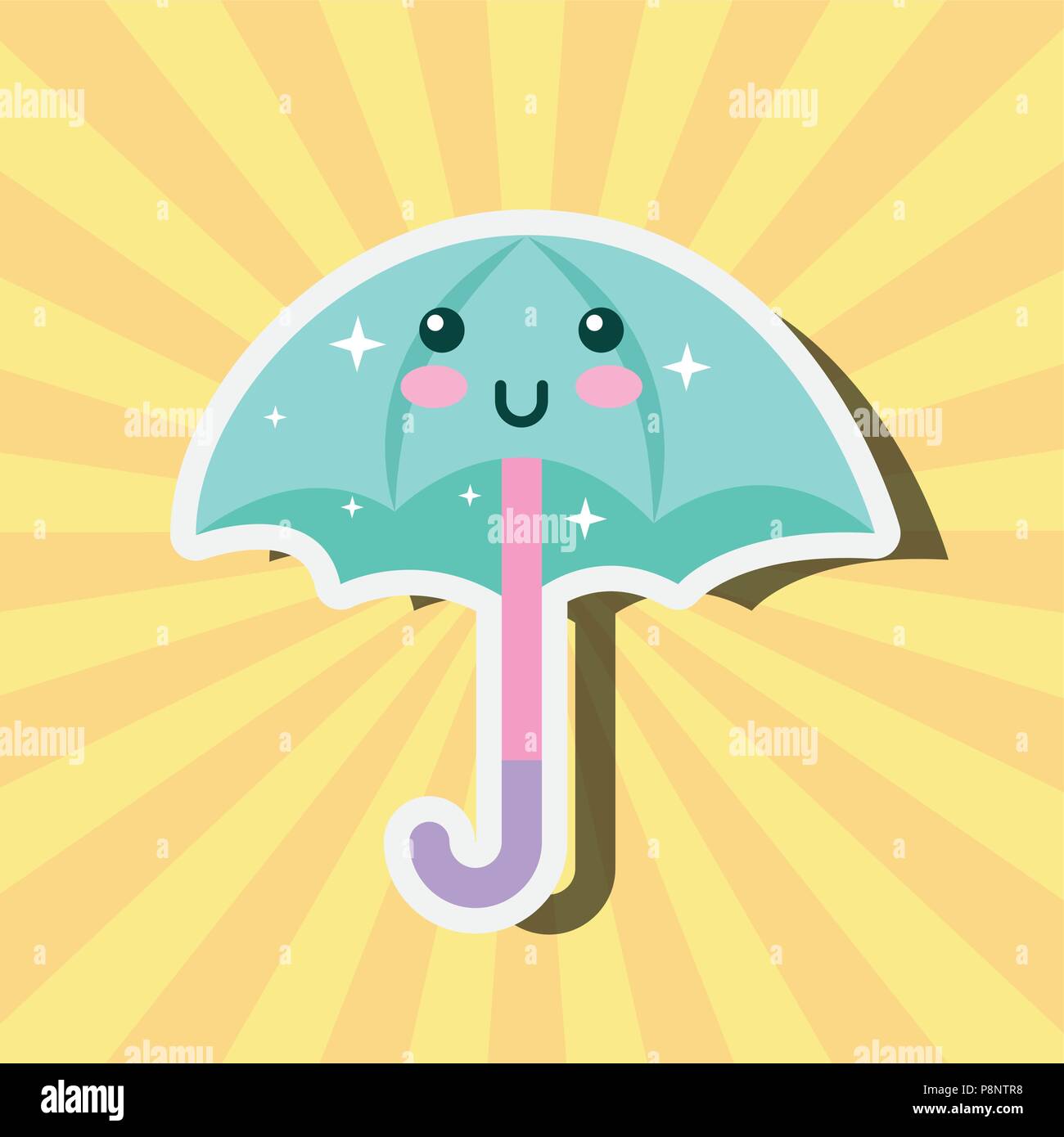 kawaii happy umbrella cartoon weather vector illustration Stock Vector ...