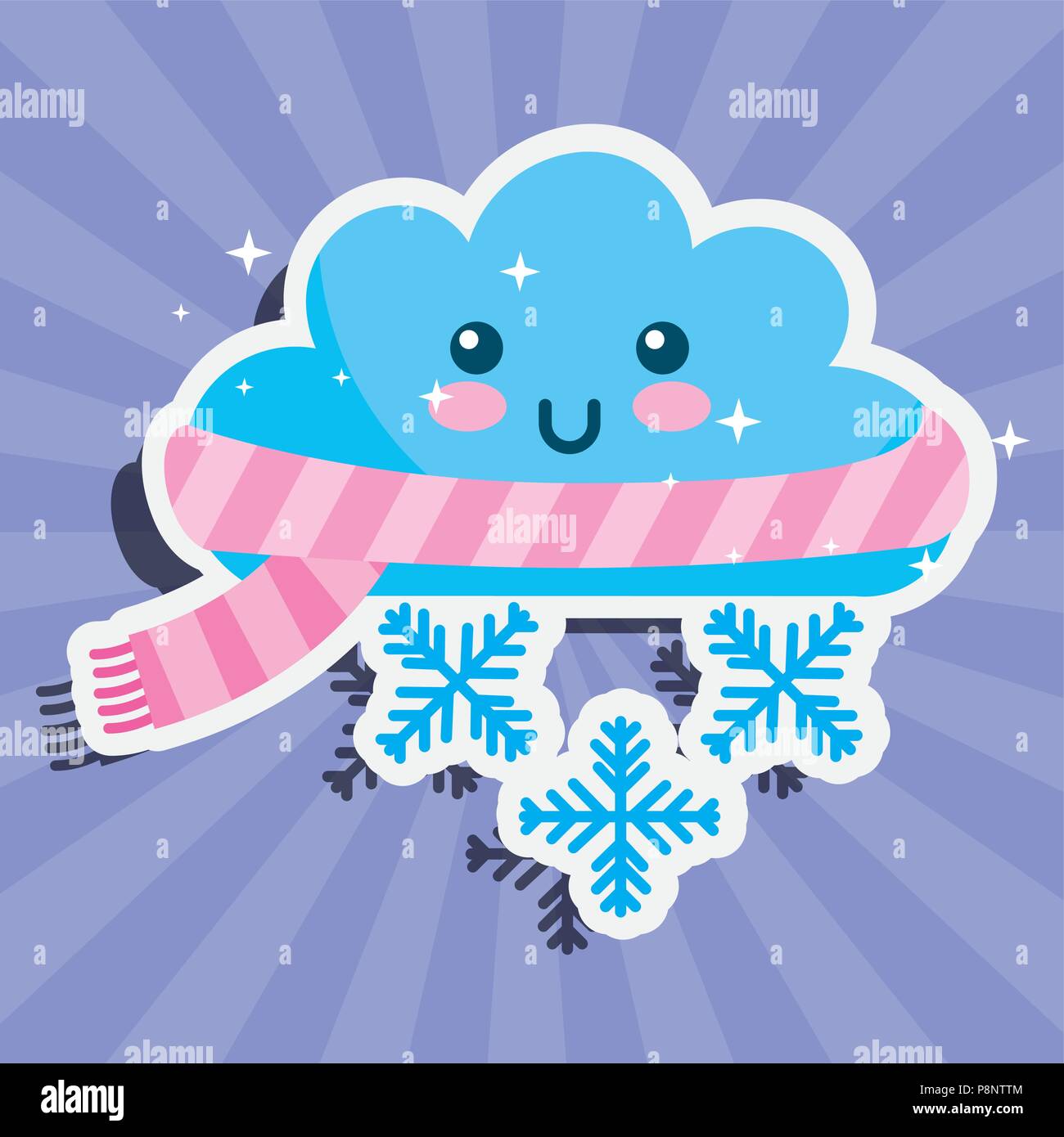 kawaii winter cloud snowflake cartoon weather vector illustration Stock ...