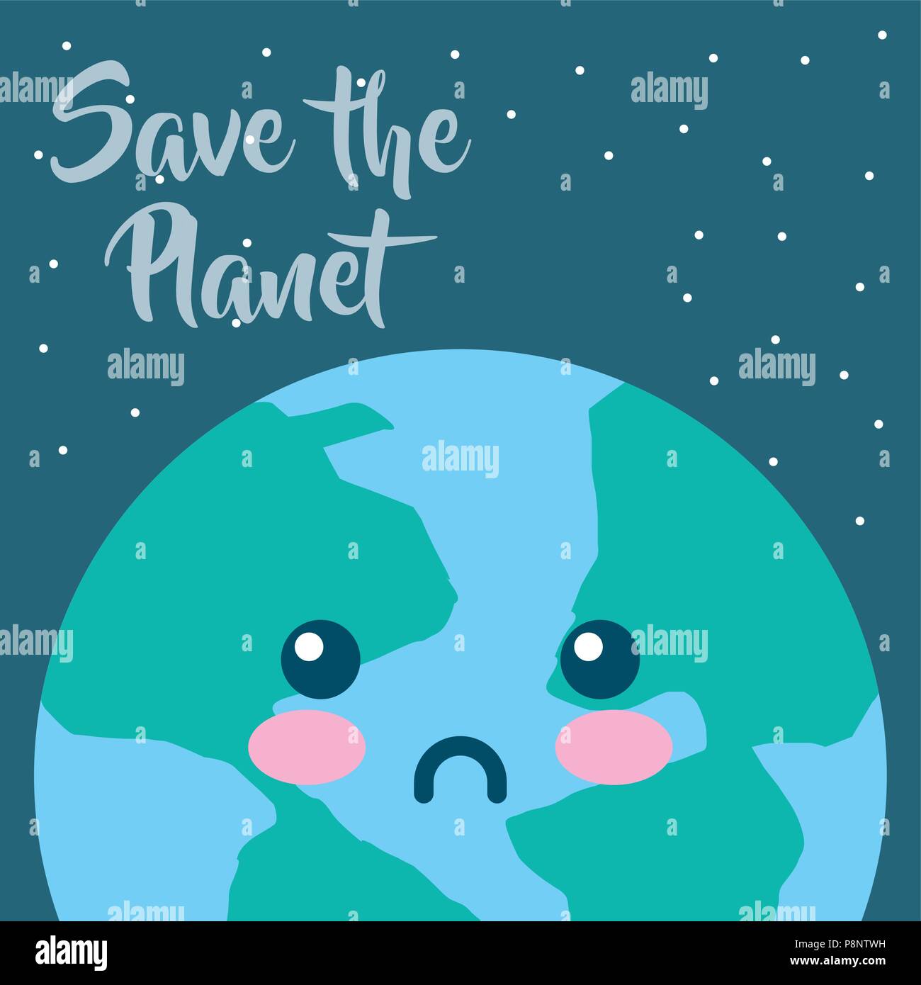 kawaii sad planet earth world earth hour vector illustration Stock ...