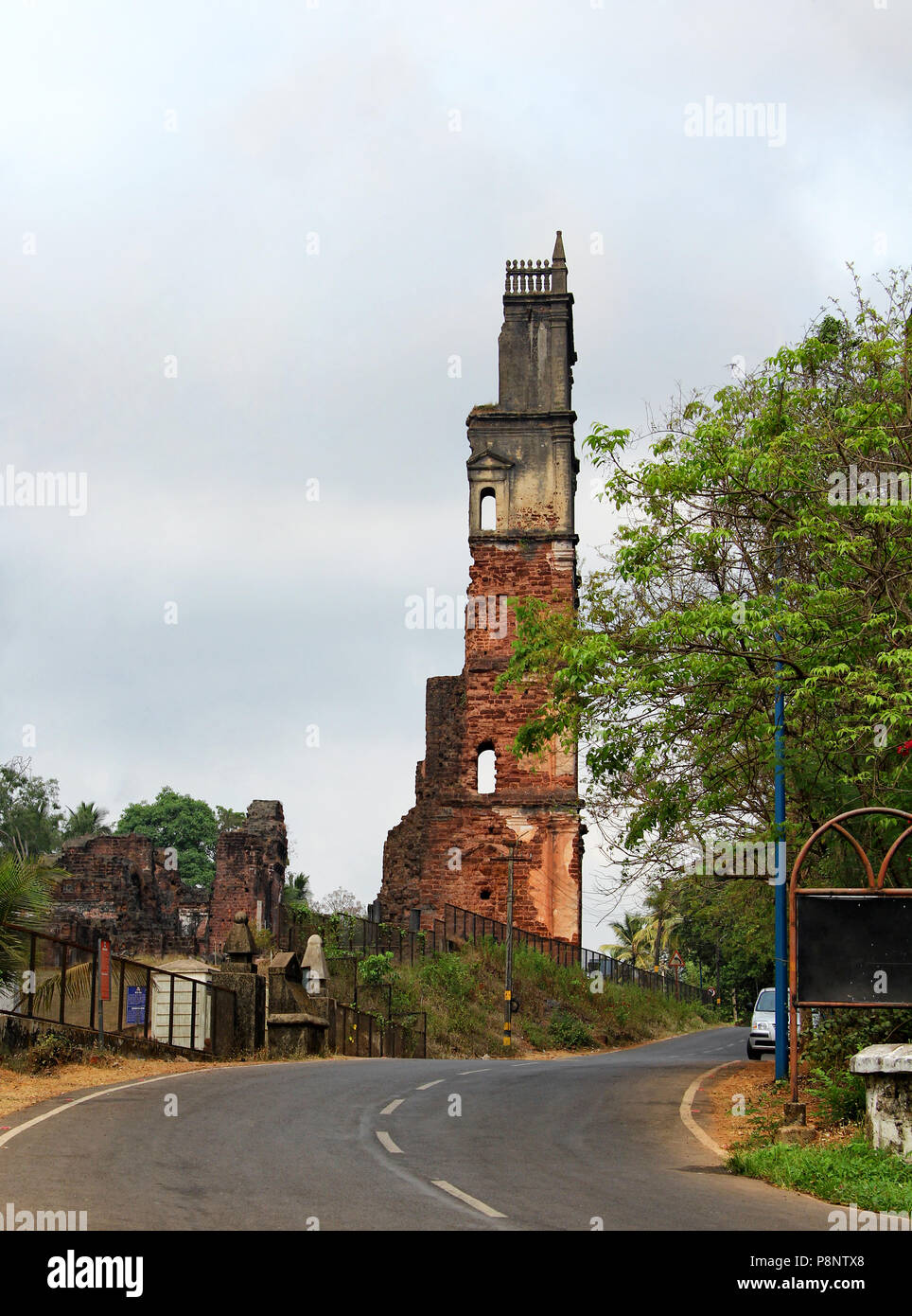 Ruins of belfry of Church of St Augustine and monastery complex in Old ...