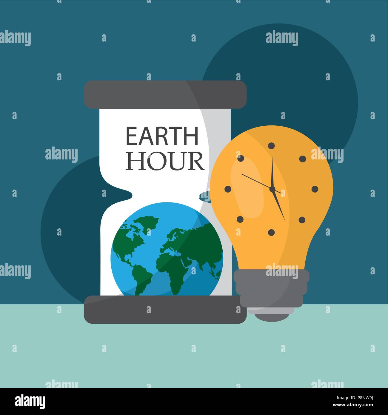 earth hour glass planet world light bulb clock vector illustration ...