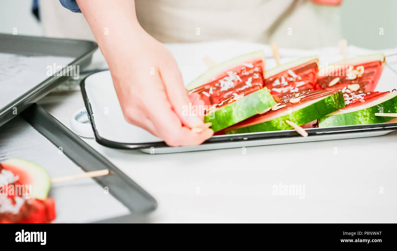 Step step watermelon wedges garnished hi-res stock photography and ...
