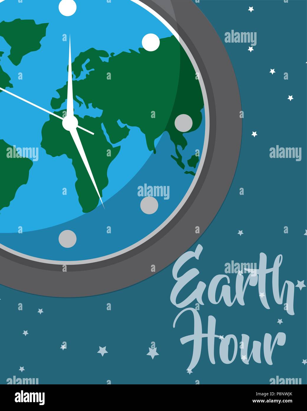 earth hour planet globe map clock vector illustration Stock Vector ...