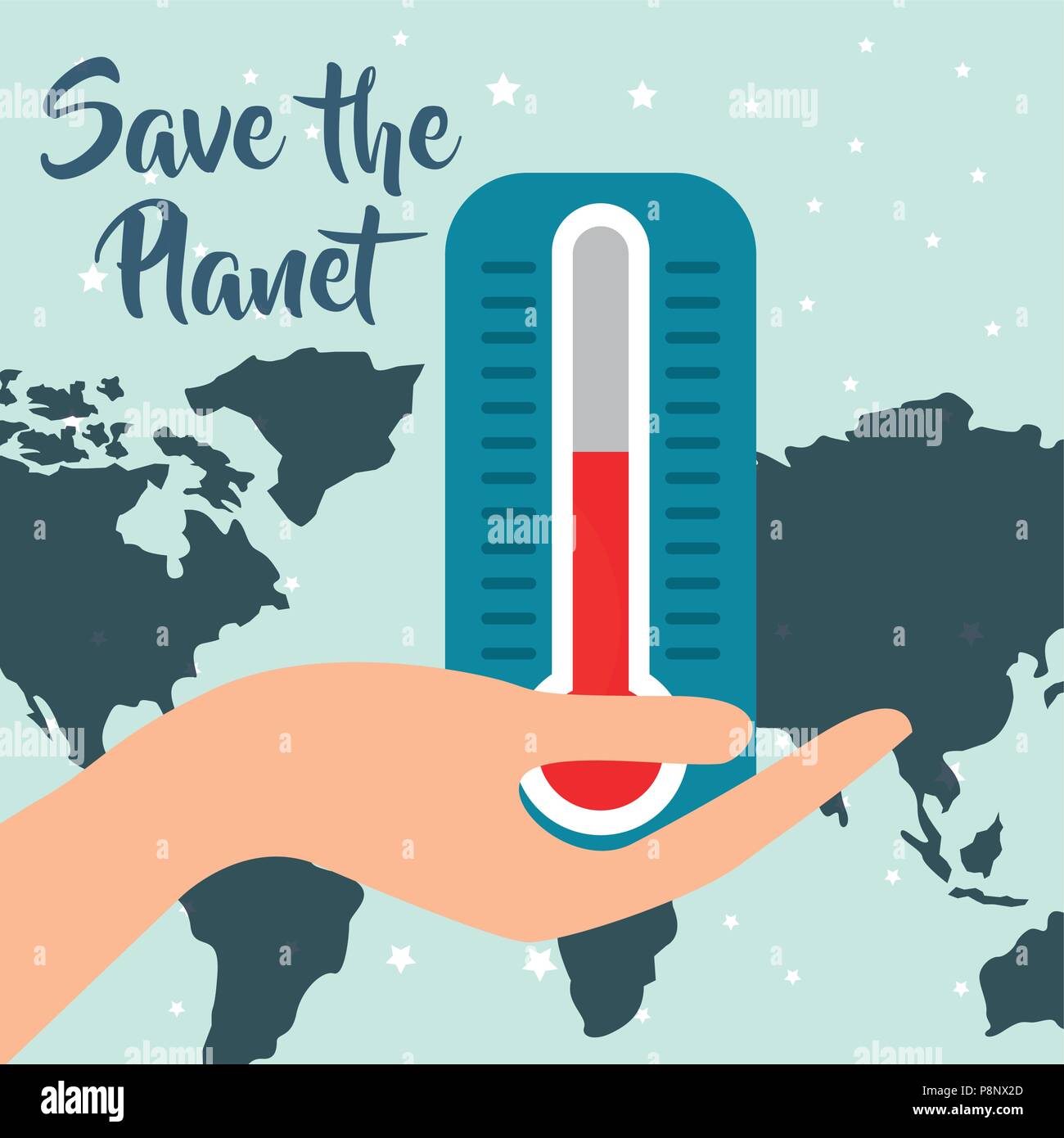 earth hour hand holding hot thermometer map world vector illustration ...