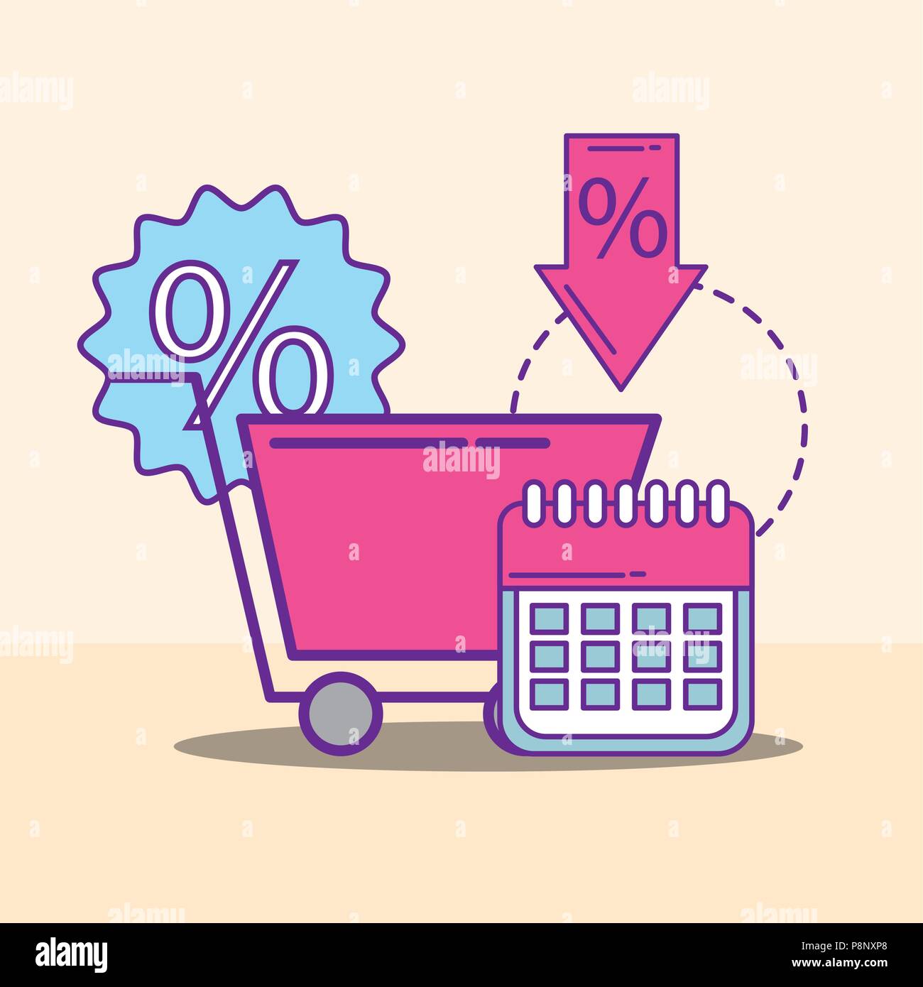 shopping cart calendar discount offer buy online vector illustration ...