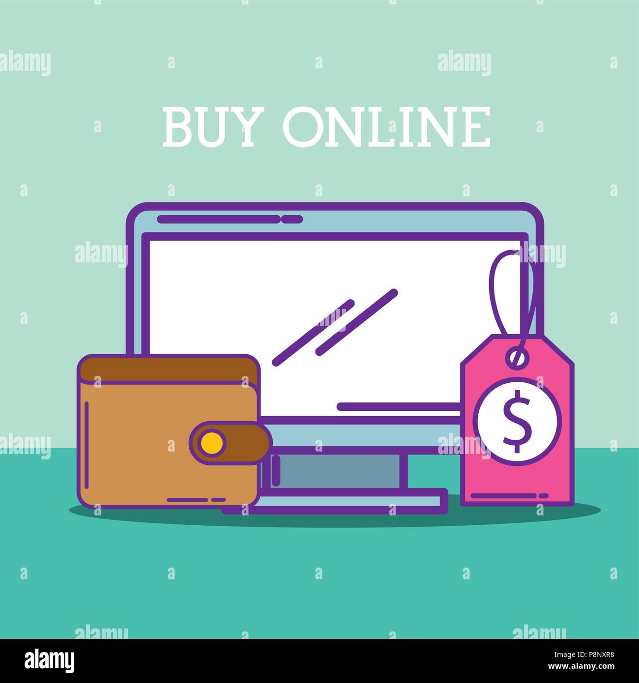 computer wallet money price tag sale buy online vector illustration ...