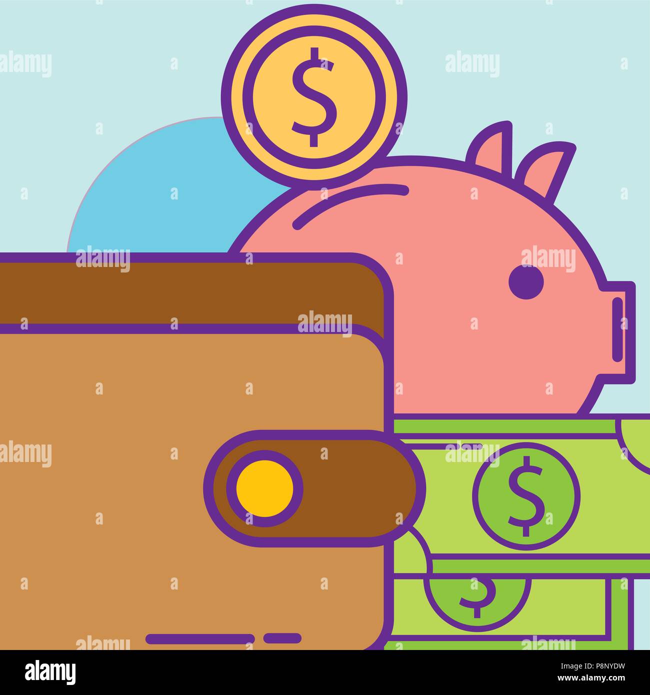 piggy bank wallet banknote coin money buy online vector illustration ...