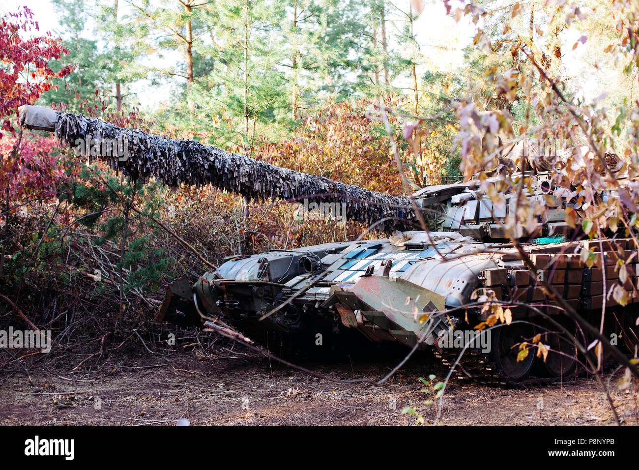 The tank from the hidden position is disguised in the trench Stock ...
