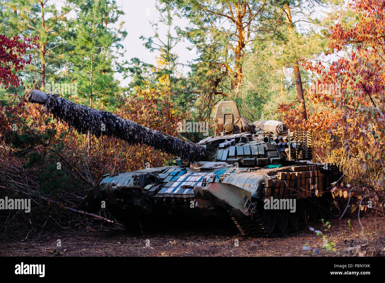 The tank from the hidden position is disguised in the trench Stock ...