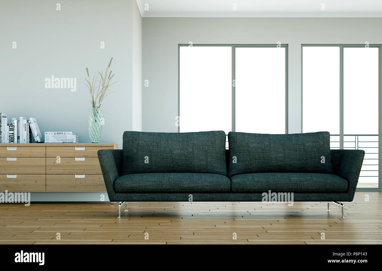 Interior design modern bright room with black sofa Stock Photo - Alamy