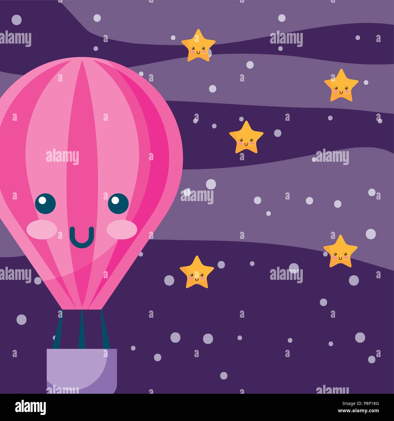 hot air balloon cartoon flying in sky night stars weather Stock Vector ...