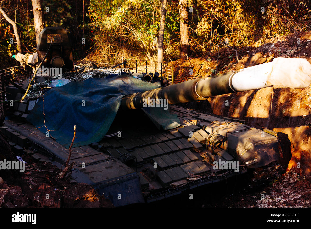 The tank from the hidden position is disguised in the trench Stock ...