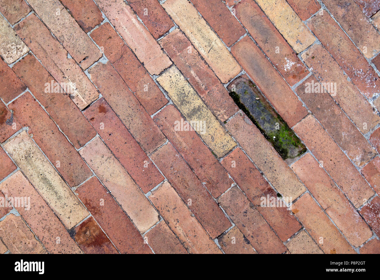 Brick floor shot diagonally from above to provide a brick background ...