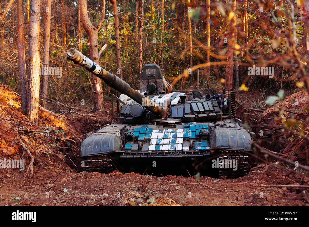 real battle tanks disguised in the trenches Donbass Ukraine Stock Photo ...