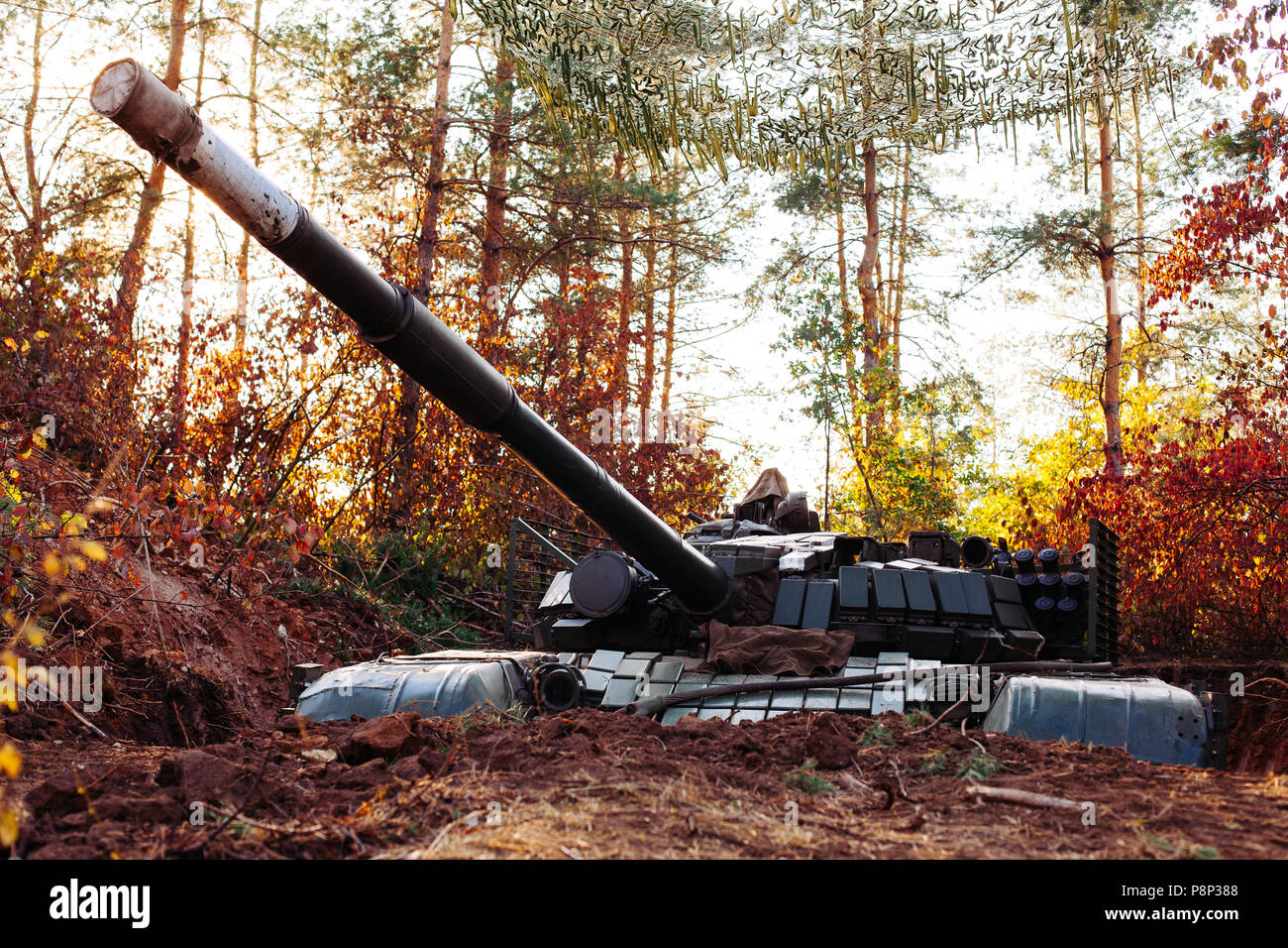 real battle tanks disguised in the trenches Donbass Ukraine Stock Photo ...