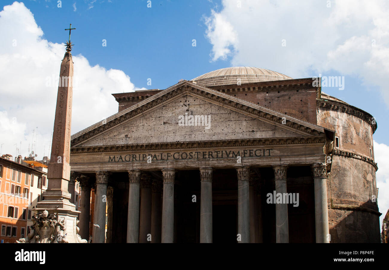 Front of the Pantheon in Rome, Italy with blue sky Stock Photo - Alamy